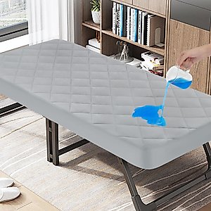 Cot Mattress Pad Waterproof Quilted, Fitted Cot Size Mattress Pads Protector Cover 30" X 75" for Narrow Twin Bunk Bed, Cot Mattress Topper for Camping Sleep, Grey (Cover Only)