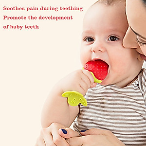 Baby Teething Toys - Natural Organic Freezer Safe Teether Set with Pacifier Clip for 3 to 12 Months Babies, Soft Silicone Fruit Teethers Toys, Infant and Toddler(5 Pack）