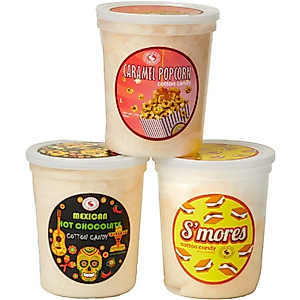 Campfire Classics Cotton Candy Gift Set of 3 Caramel Popcorn, Mexican Hot Chocolate, S'mores - Unique ideas for Holidays, Birthdays, Gag Gifts, Party Favors