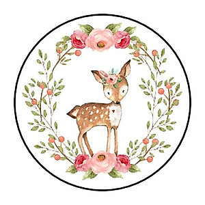 30 pcs Woodland Girl Deer Birthday Baby​​​​​​​​​​​​​ Stickers Envelope Seals Labels Round Tags, Stamps Sticker for Gift Cards, Envelopes, Boxes for Holiday, Birthday, Christmas