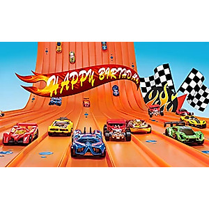 QQKCFOTO Hot Wheels Backdrops for Birthday Party Decorations Supplies, Red Car Photo Background for Cake Table Decorations, Hot Wheels Banner, Polyester 5x3ft