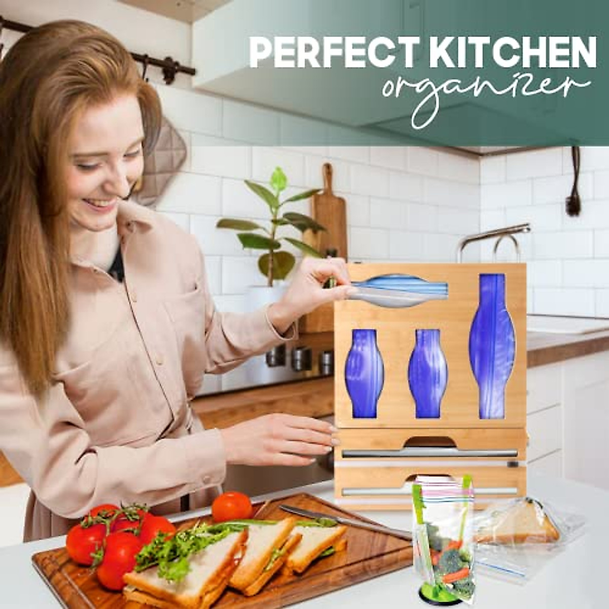 TRENDYYA 6in1 Ziplock Bag Organizer for Drawer and Wall, Baggie Organizer for Drawer & Foil and Plastic Wrap Organizer For Gallon,Quart,Snack,Sandwich Bag & Wrap Rolls of 12.5"