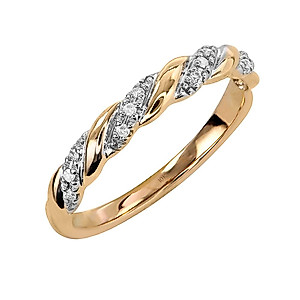 10K Yellow Gold Diamond-Accent Twist Promise Ring, Anniversary Ring or Wedding Band for Women; Promise Rings for Her, Gold Rings for Women (I-J Color, I2 Clarity), Size 9, by Brilliant Expressions