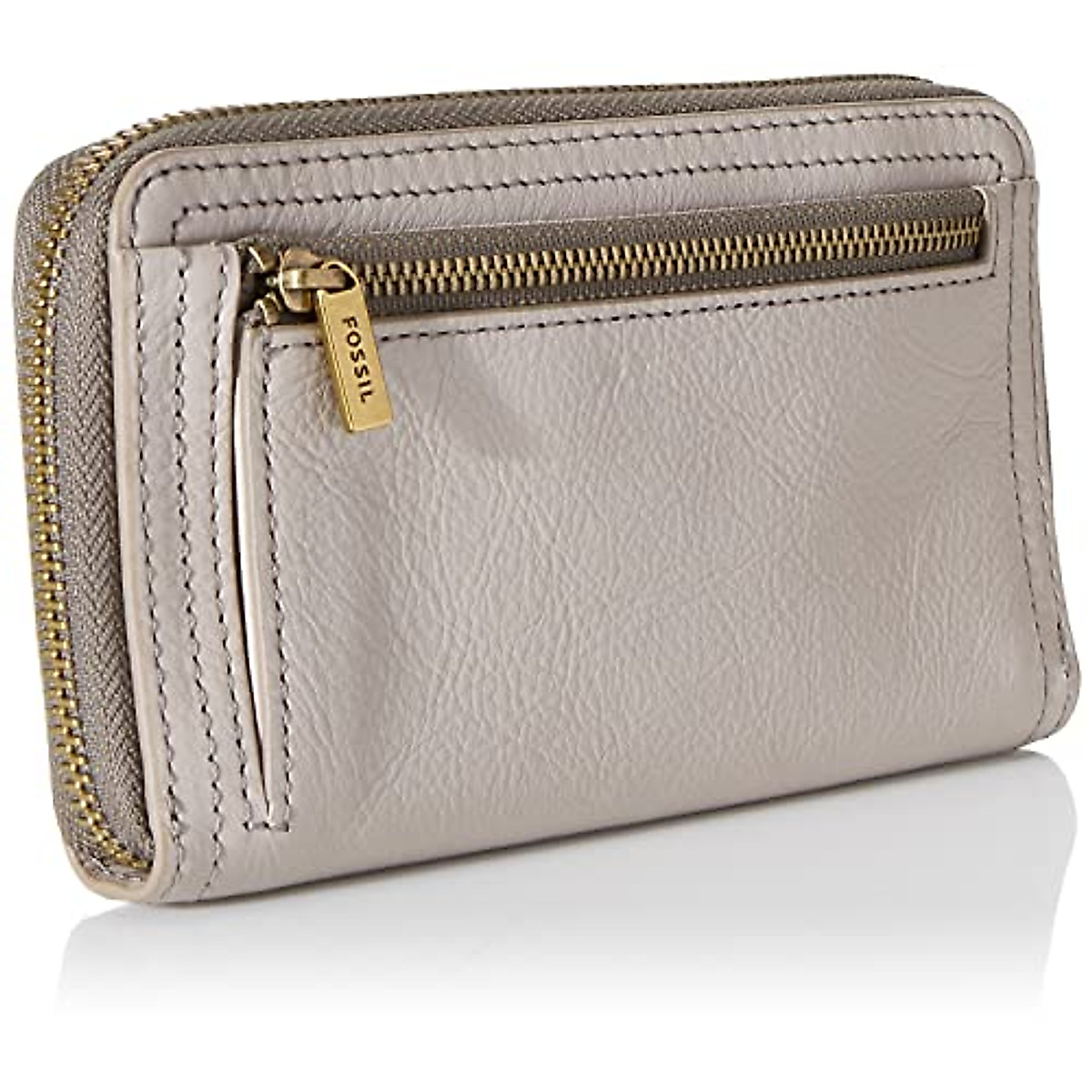 Fossil Women's Logan Eco Leather Wallet RFID Blocking Mid Size Zip with Wristlet Strap, Graystone