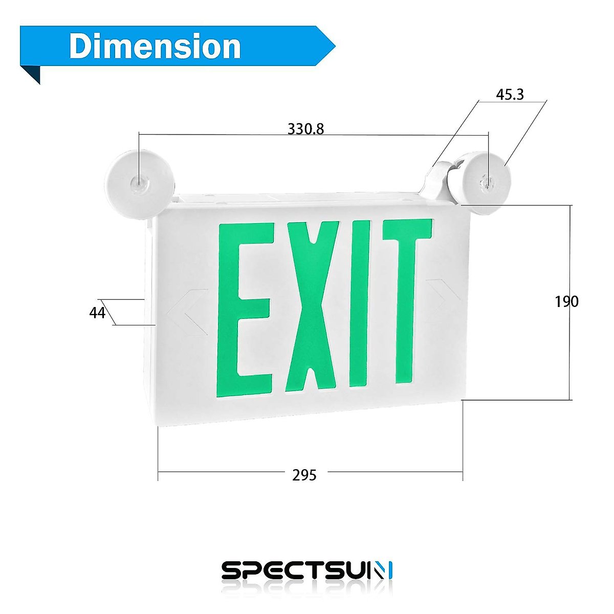 SPECTSUN LED Exit Sign Battery Backup, Green Exit Emergency Light with 2 Lamp Heads, Fire Exit Sign with Emergency Lights, Hardwired Exit Sign - 4 Pack, Ceiling/Wall Mount 2 sided Exit Sign with Arrow