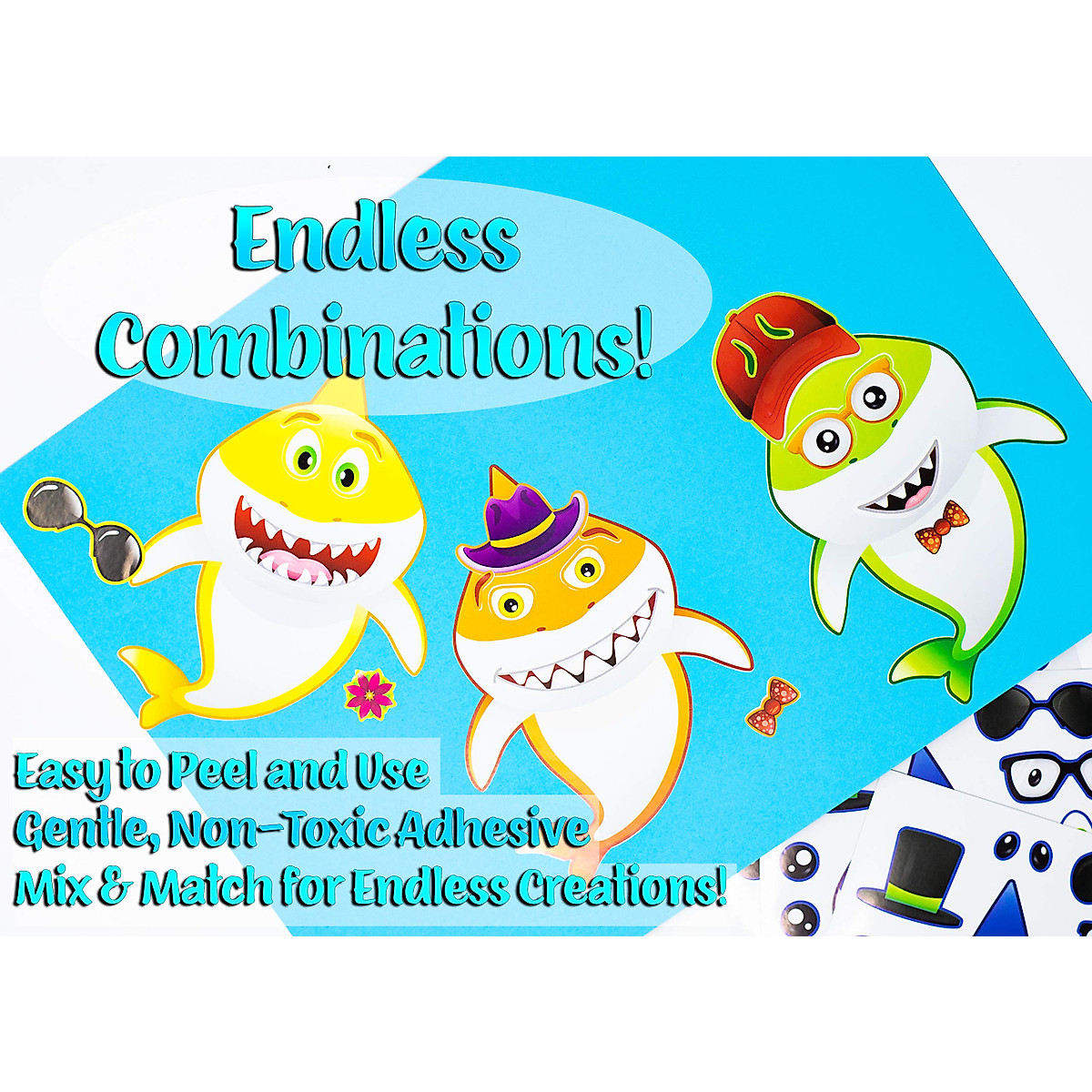 Edgewood Toys 24 Make A Shark Stickers For Kids - Great For Birthday Party Favors, Decorations, & Prizes - Let Your Kids Get Creative & Design Their Favorite Shark Stickers – Fun Kids Craft Activity