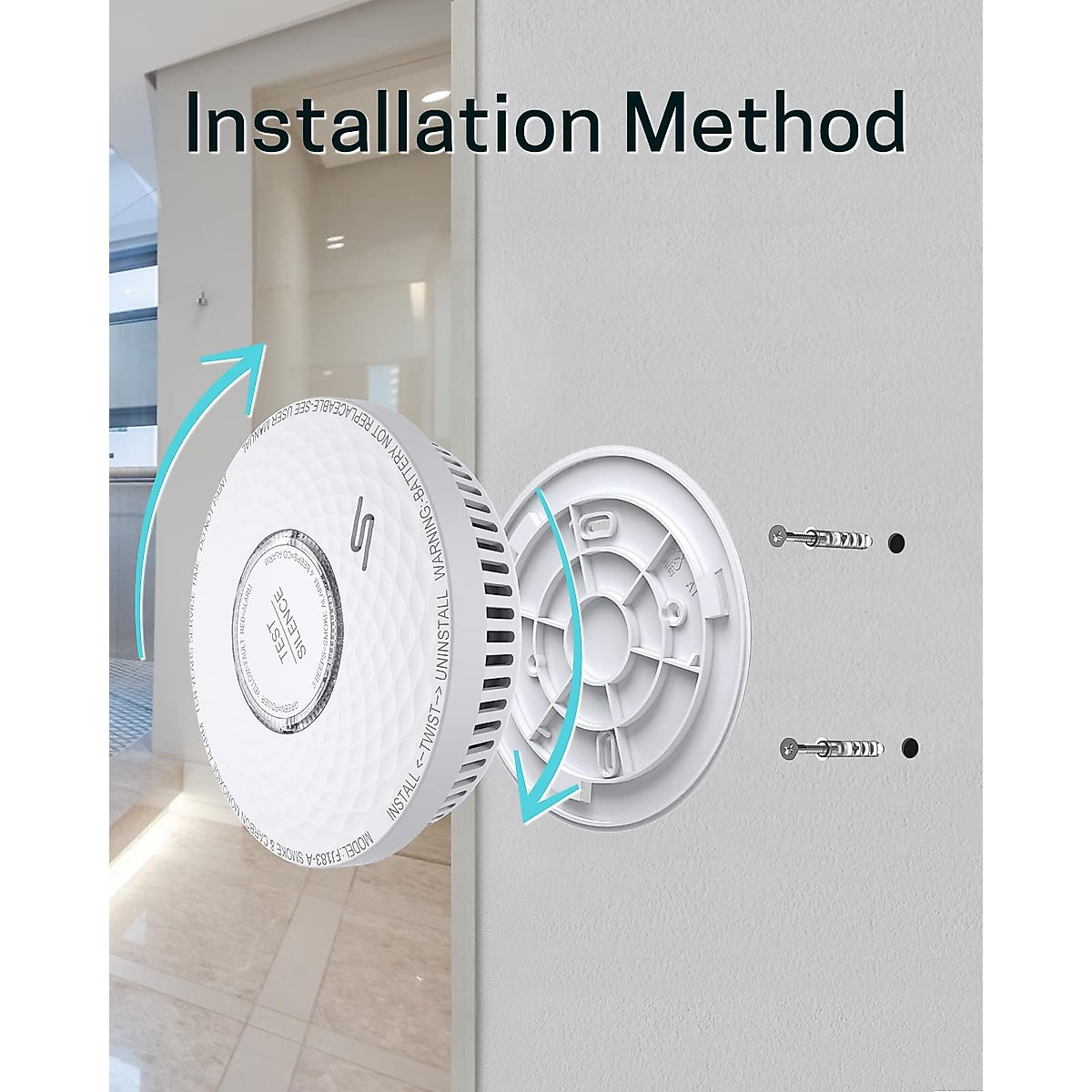 Ecoey 10-Year Smoke and Carbon Monoxide Detector, Dual Sensor Smoke CO Alarm with Built-in Battery and Silence Function,FJ183-A,4 Packs