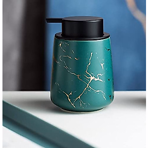 Beuway 12Oz Foam Hand Soap Dispenser,Ceramic Lotion Hand Soap Dispenser Countertop Foaming Soap Dispenser for Kitchen or Bathroom (Marbling green)