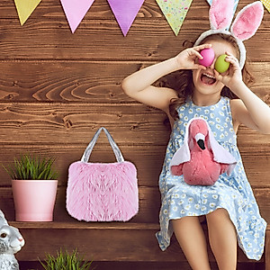 Kathfly 4 Pcs Pink Stuffed Flamingo Toy for Women Girls Gifts Mommy and Baby Flamingo Toy, Furry Bag and Doll Blanket, Cute Plush Flamingo Animal Set for Little Girl Birthday Party Favors