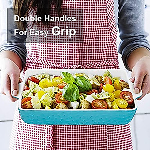 IPOW 3 Pack Casserole Dish Bakeware Set [Large&Deep], Ceramic Baking Dishes for Oven, to Table Plate Pan for Lasagna&Chicken Baking Cooking, Gift for wedding Party, Turquoise