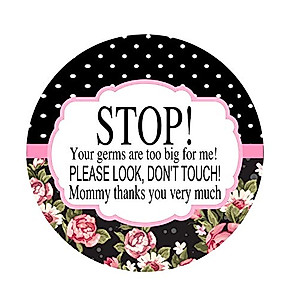 Please Don't Touch - Roses Polka Dots - Germ Tag - Stroller Car Seat - Baby Newborn Preemie - Baby Shower Gift