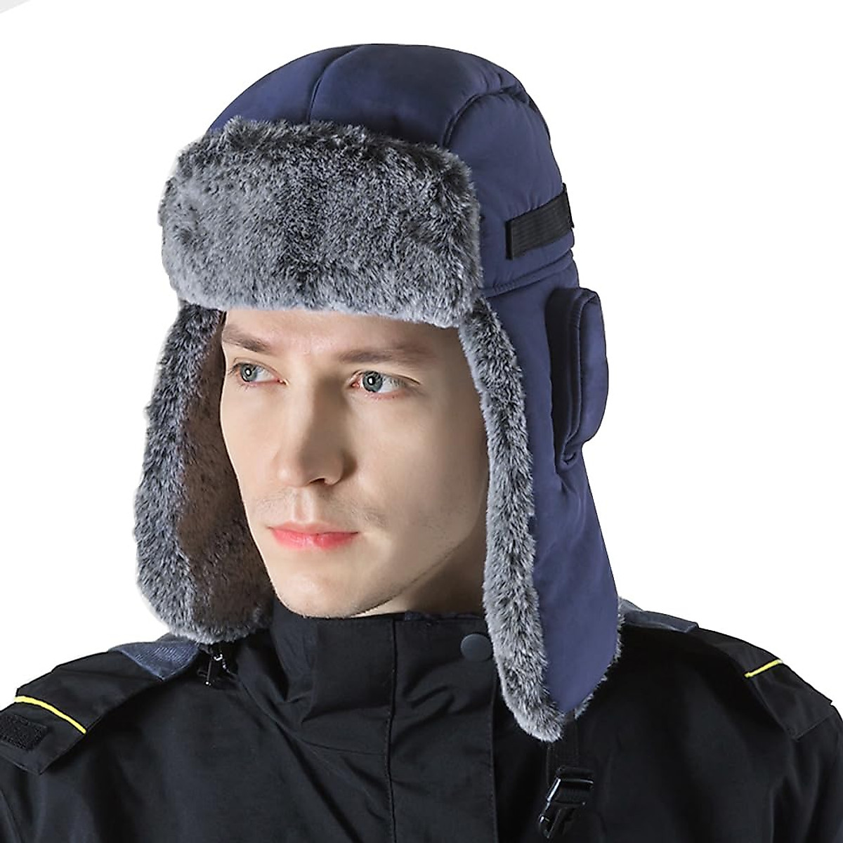 Winter Warm Trapper Hat for Men Ear Flap Buffalo Plaid Elmer Fudd Tweed Baseball hat with Brim Visor Blue