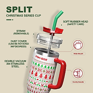 FOHGEE Christmas Style 40oz Stainless Steel Tumbler with Handle - Keep Drinks Cold & Hot All Season! (Stripes)