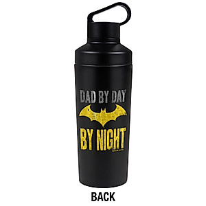 Batman - Logo OFFICIAL Dad By Day 18 oz Insulated Water Bottle, Leak Resistant, Vacuum Insulated Stainless Steel with 2-in-1 Loop Cap