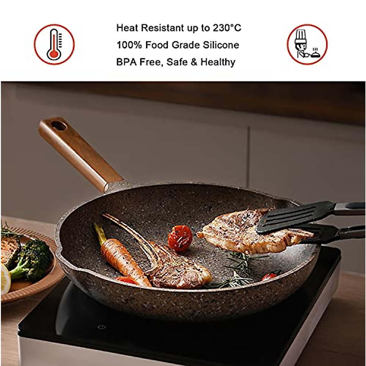 4 Pack Silicone Kitchen Cooking Tongs Set, Stainless Steel Nonstick Food Tong with BPA Free Silicone Tips for Serving Pasta Spaghetti Steak Pie Pizza Salad Vegetable Fruit Grilling BBQ Buffet 9" & 12"