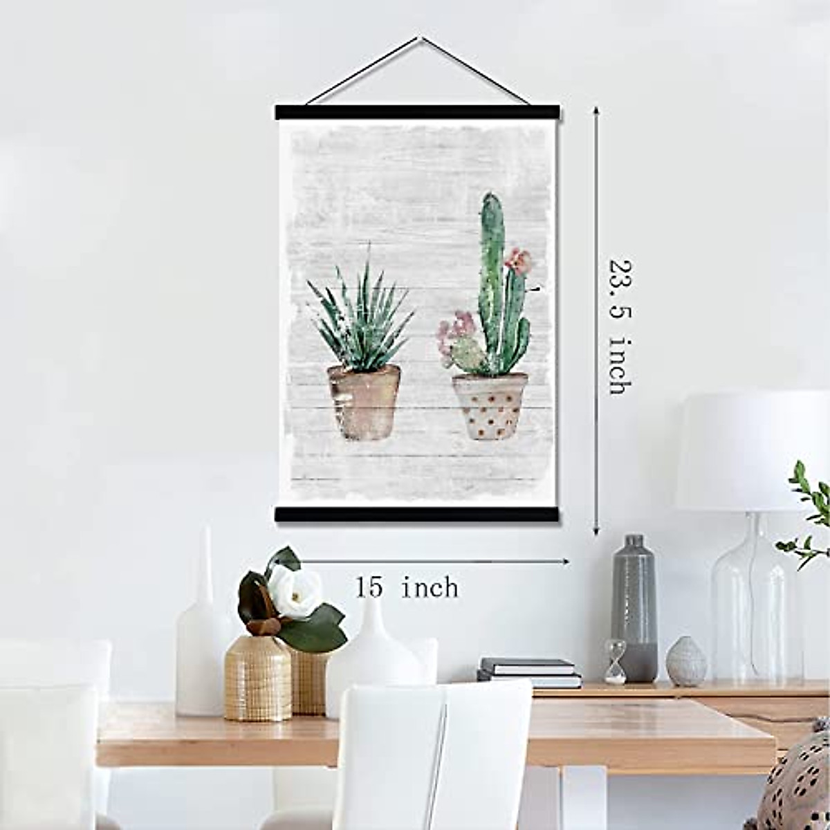 EyeArtHouse Cactus Original Canvas Wall Art, Acrylic Green Succulent Plants Painting Print on Canvas with Magnetic Magnetic Poster Frames, Ready to Hang for Bedroom and Bathroom 16”X 24”
