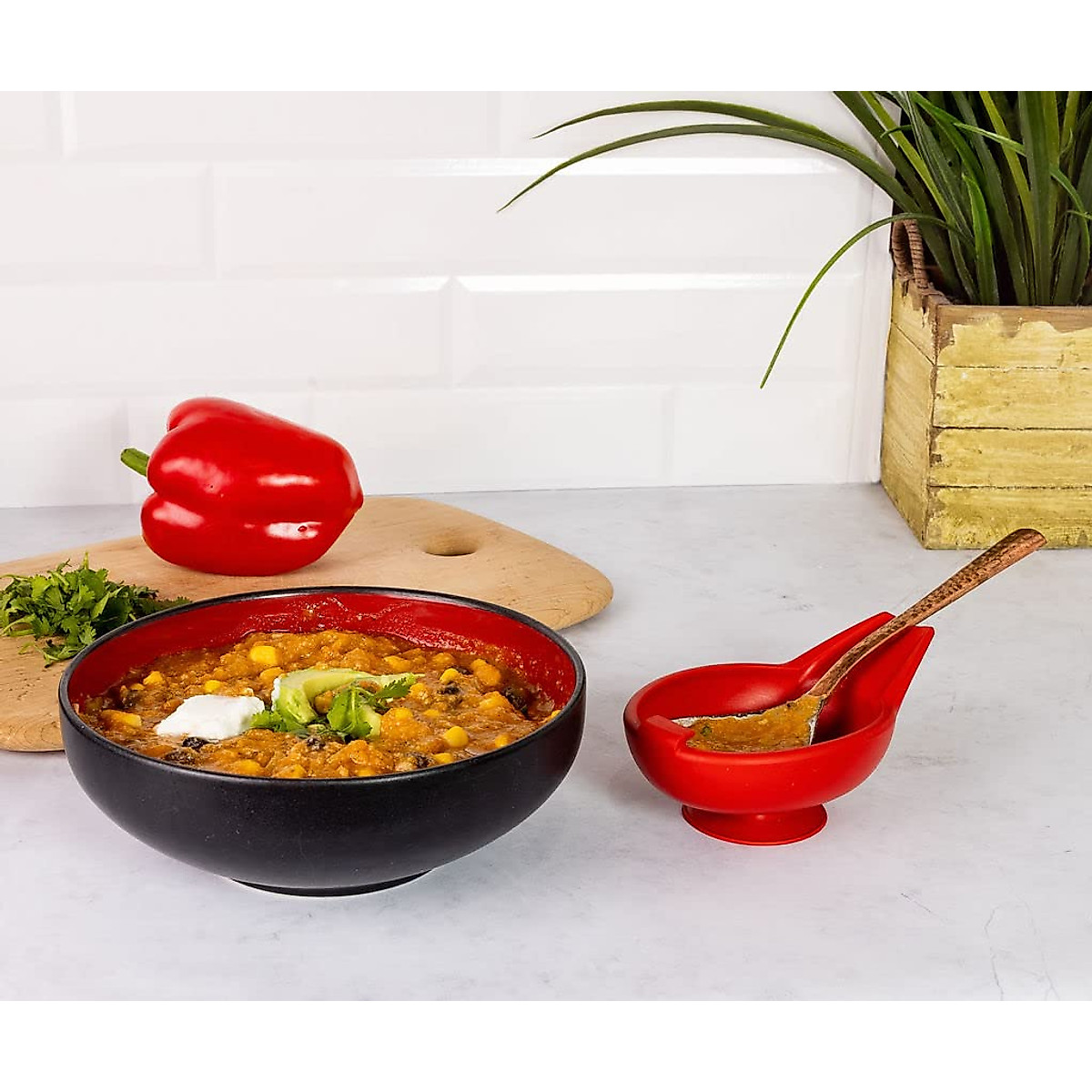 Spoon Buddy - Utensil Rest/Holder - Suction Cup Attaches to Pot Lid on Stove - Holds Spoons, Ladles, Spatulas - Kitchen Cooking without Mess on Counter or Stovetop - 2 pack Red