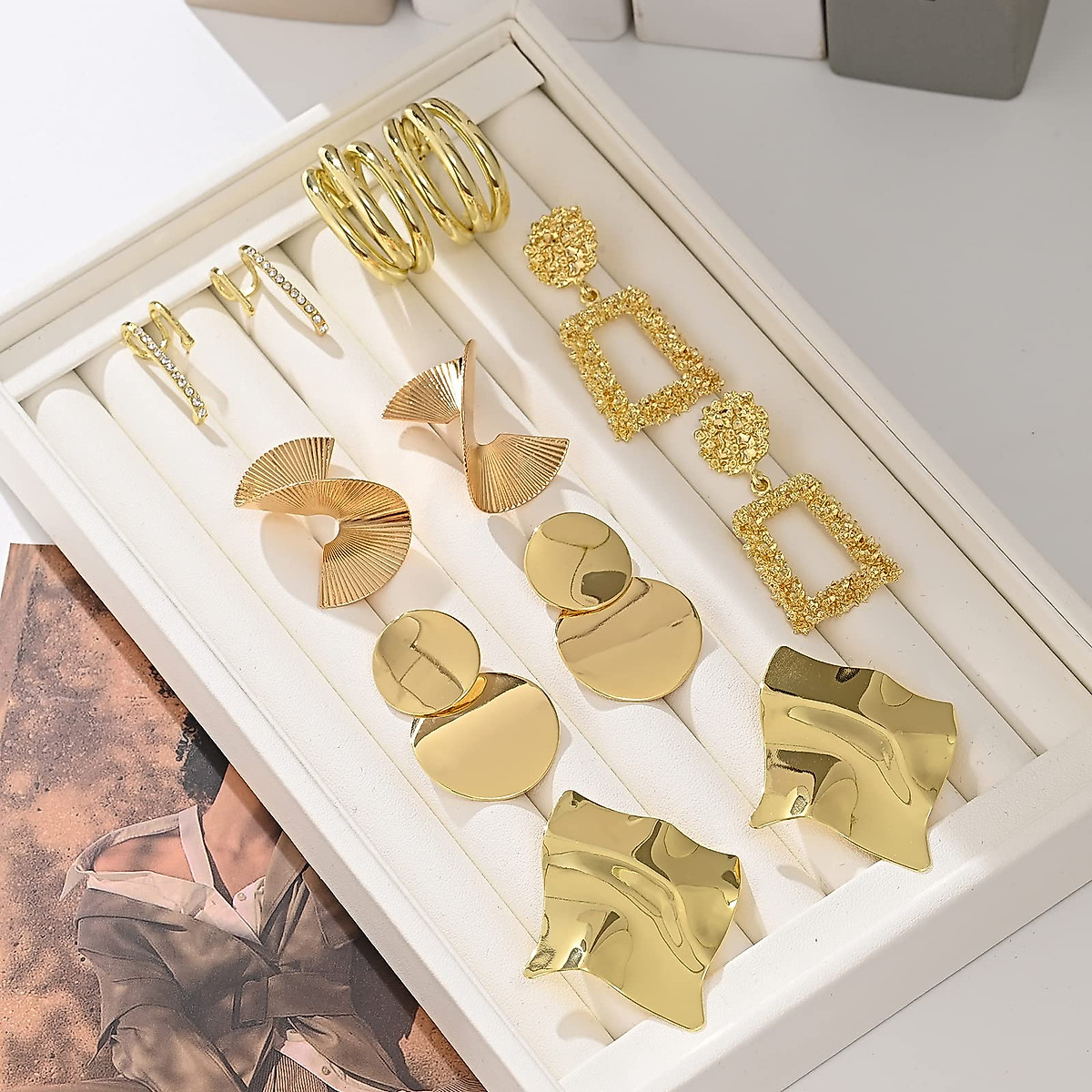 6 Pairs Gold Drop Dangle Earrings for Women Geometric Statement Earring Exaggerated Twisted Gold Earrings Set Jewelry for Women and Girls (6 Pairs Gold)