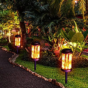 Solar Lanterns Flickering Flame Lights Metal Flame Lantern Outdoor Hanging Lighting Waterproof LED Flame Lights for Patio Garden Yard Winter Gift for Christmas