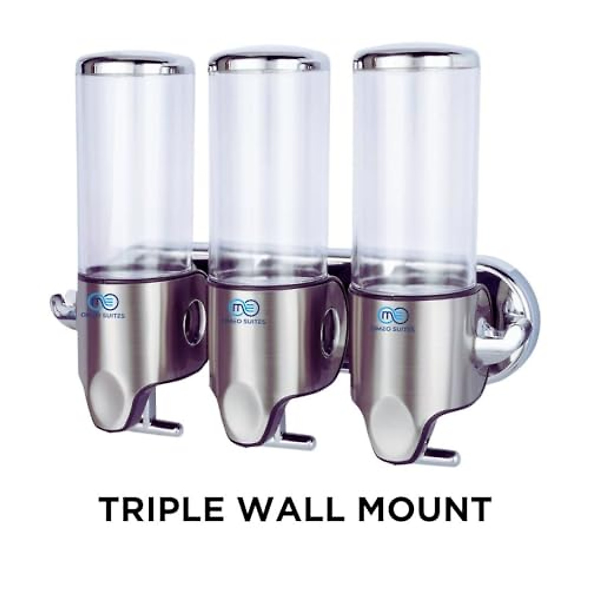 OMEO Shampoo and Conditioner Soap Dispenser Stainless Steel for Bathroom-500ml Clear Triple Wall Mount Shower Pump 3 x 15 fl. oz