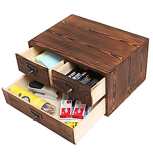 MyGift Wooden Desk Organizer with Drawers, Dark Brown Wood Desktop Storage Cabinet with 3 Drawers for Office Supplies, Sewing Kits and Accessories