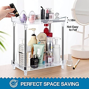 KPX Bathroom Makeup Organizer, Acrylic Cosmetics Storage Holder Rack Kitchen Utility Vanity Countertop Shelves for Room Organizers, Make Up, Home School, Dorm Room Office Essentials-Large(2-Tier)