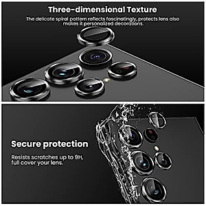 [3+2PCS] Tensea for Samsung Galaxy S22 Ultra Camera Lens Protector, 9H Tempered Glass Camera Cover Screen Protector Metal Individual Ring for S22 Ultra 5G 2022 [Installation Tray][Removal tool]- Black