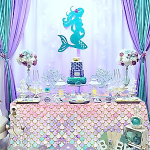 JQSSHXB Mermaid Birthday Tablecloth 3 Pack Mermaid Table Cloths Disposable Plastic Mermaid Birthday Decorations for Party Kids Girls Baby Shower Themed Mermaid Birthday Party Favors (Fish Scale)