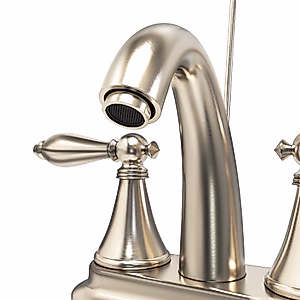 LEDMyplace Double Handle Bathroom Faucet with Drain, Mid-Arc Centerest Bathroom Sink Faucet with Lift Rod, Brushed Nickel Finish, Zinc Handle, Brass Body, 2 Holes Deck Mounted Bath Faucet