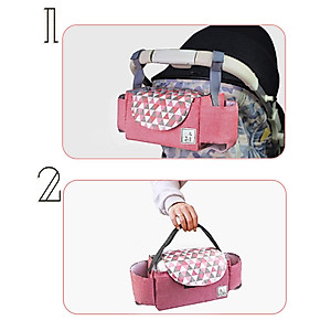 ZIOYCKL Baby Stroller Organizer with Insulated Cup Holders for Smart Moms,Diaper Storage,Secure Straps, Detachable Bag,Compact Design Fit All Strollers Fashionable&beautiful (Pink)