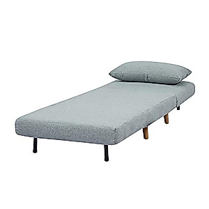 GIA Tri-Fold Light Gray Single Seat Convertible Futon with Wooden Effect Leg/Sofa Bed with Romevoable Pillow, Extra Thickness,Flexible Position Change and Space-Saving.