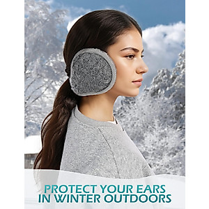 Surblue Unisex Warm Knit Cashmere Winter Pure Color Earmuffs with Fur Earwarmer, Adjustable Wrap,Gray,Large