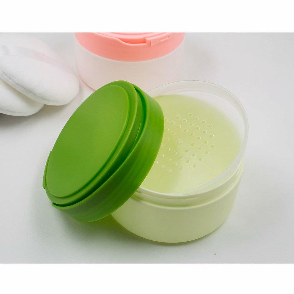 Baby Powder Puff Box Body After-Bath Powder Case Cosmetic Talcum Powder Container Dispenser wtih Powder Puff and Sifter(Green)