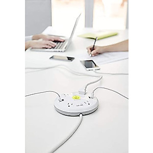 Power Strip Surge Protector Hub with 4 Outlet 4 USB 6 ft Extension Cord for Conference Room, 1200 Joules, Round Design by Easylife Tech