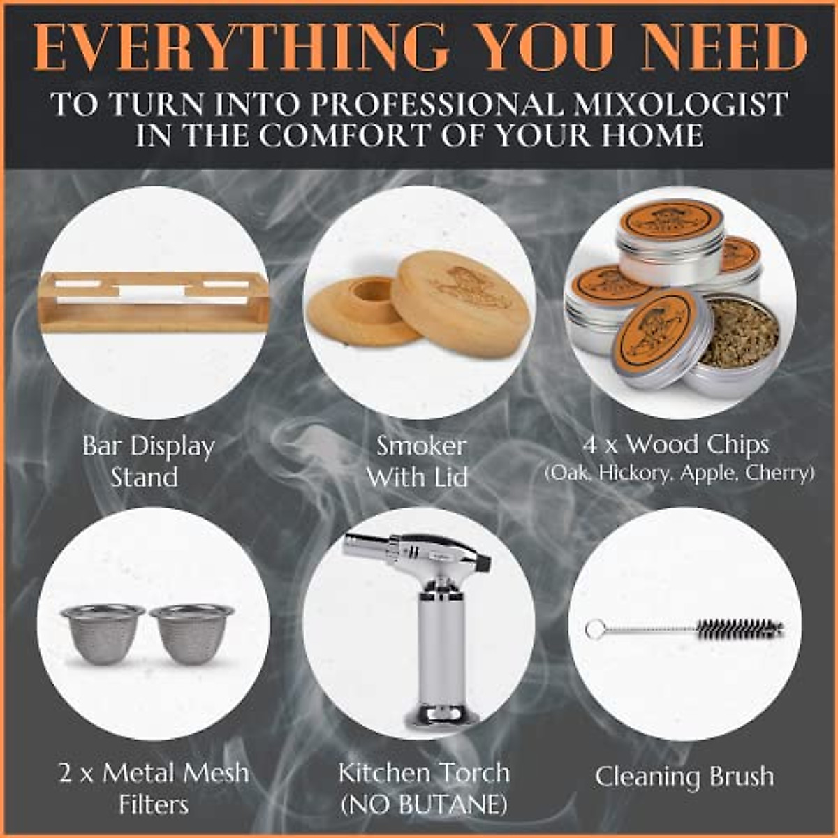 Old Fashioned Cocktail Smoker Kit with Torch & Bar Stand - Whiskey Smoker Kit Gifts for Men - Smoked Cocktail Kit - Drink Smoker for Whiskey & Bourbon Smoker Kit - Drink Smoker Infuser Kit (NO BUTANE)