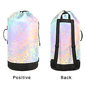 ALAZA Backpack Laundry Bag,Rainbow Leopard Print Cheetah Laundry Backpack Clothes Hamper Bag with Drawstring Closure for College, Travel, Laundromat, Apartment(3be1a)