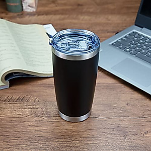 Kmass kmax 4pack 20oz Stainless Steel Vacuum Insulated Travel Cup with Lids and Straws and Cleaning Brush Double Wall Travel mug Coffee Cup Stainless Steel Tumblers for Home, Office (Black)