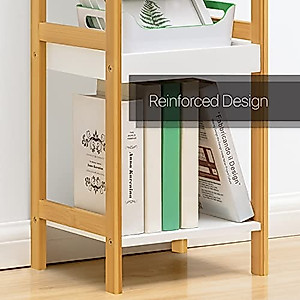 MoNiBloom 3 Tier Small Bookcase, Bamboo Standing Storage Bookshelf Kids Open Shelf Organizer Display Rack Table for Bathroom Bedroom Office Living Room, Natural/White