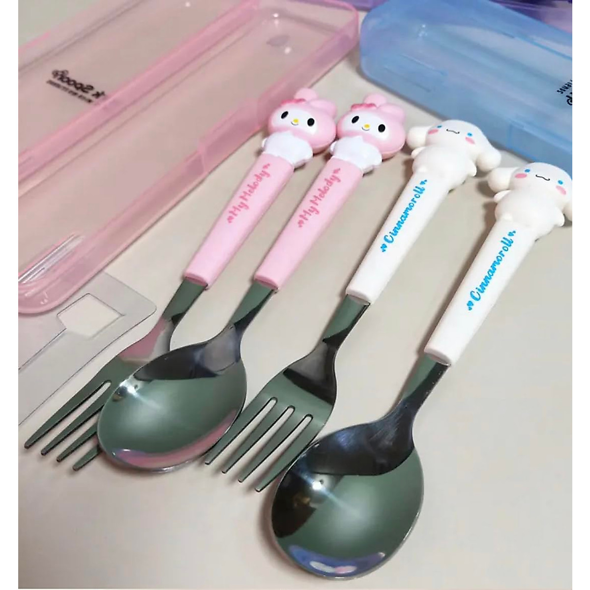 Generic Cute Caracters Flatware set Fork and Spoon + case, cute dog caracter, Cinnamoroll, standard, White