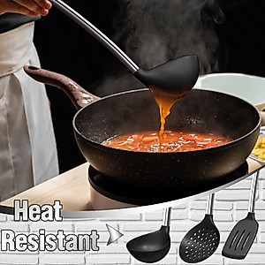 Kitchen Utensils Set-Umite Chef 34 Pcs Silicone Cooking Utensils Set for Nonstick Cookware-Silicone Spatulas Set, Stainless Steel Handle-Black Kitchen Gadgets Tools, Pots and Pans Accessories