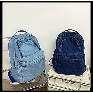 Canvas Backpack Lightweight Travel Daypack Student Rucksack Laptop Backpack Denim Medium Handbag for Women Blue (2)