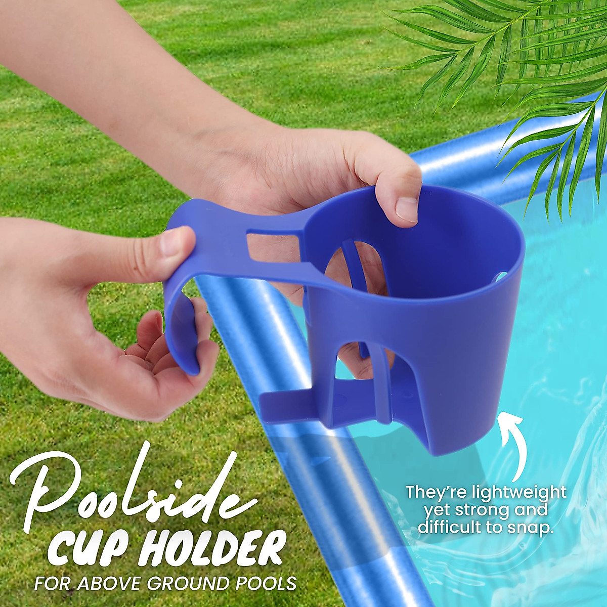 TonGass (6-Pack) Poolside Cup Holders (Blue) - Compatible with Above Ground Pools with 2 Inches or Thinner Round Top Bars - Strong and Durable Easy to Use Clip-On No-Spill Cup Holders