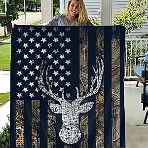 Fullet Deer Hunting Blanket American Flag Camo Throw Blankets Camouflage Hunting Gifts for Men Women Throw Blanket for Bed and Couch 60''x50''