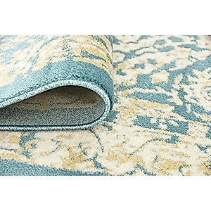 Unique Loom Oslo Collection Traditional Botanical Teal Runner Rug (3' x 13')