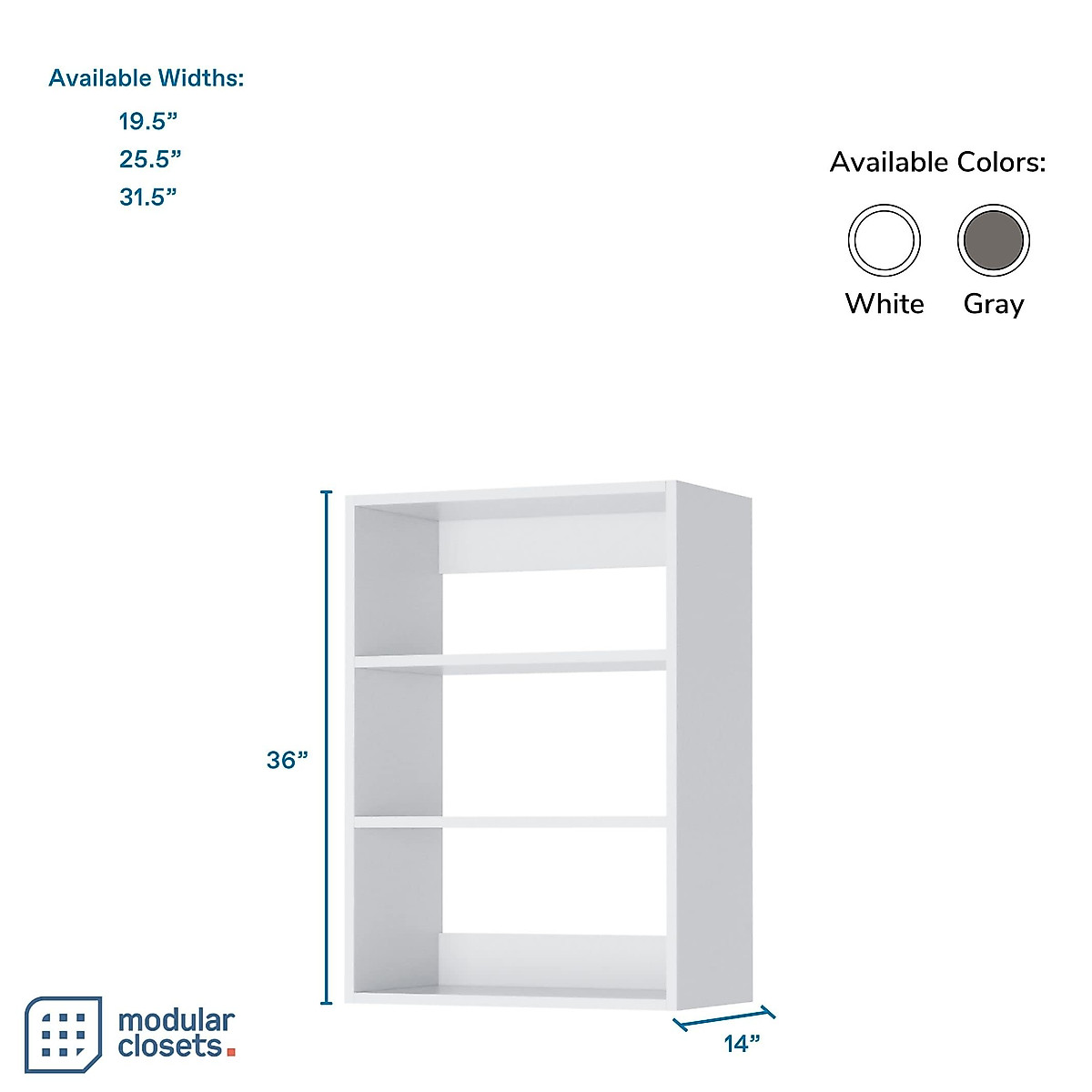 Modular Closets Vista Collection Short Tower Wood Built In Closet Organizer Unit (White, 31.5" Wide)