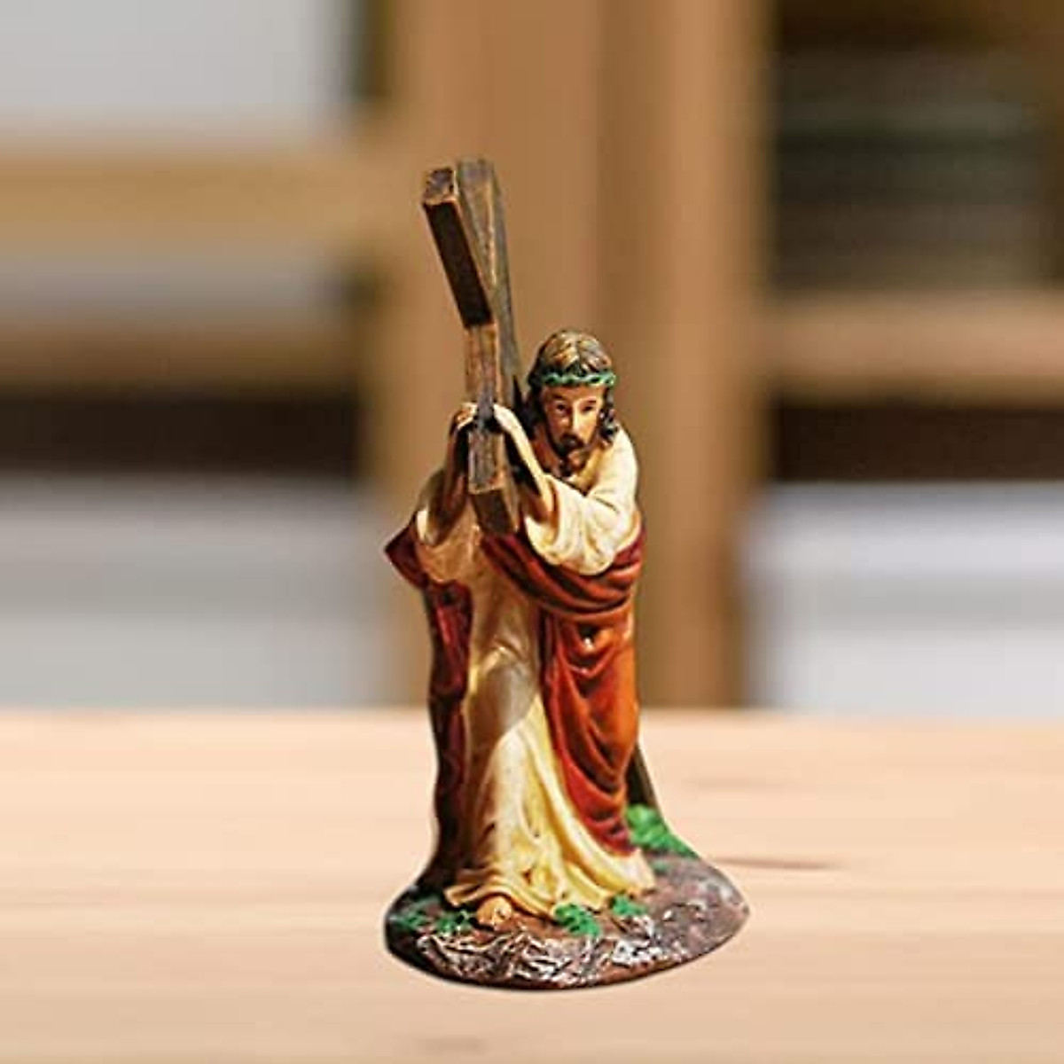 IIDACK Jesus Cross Figure Ornament,Hand-Painted Jesus Church Decorations,Jesus Carrying Cross Resin Figurine,Religious Statues Christian Gift Collection Crafts for Home Office Easter Decor