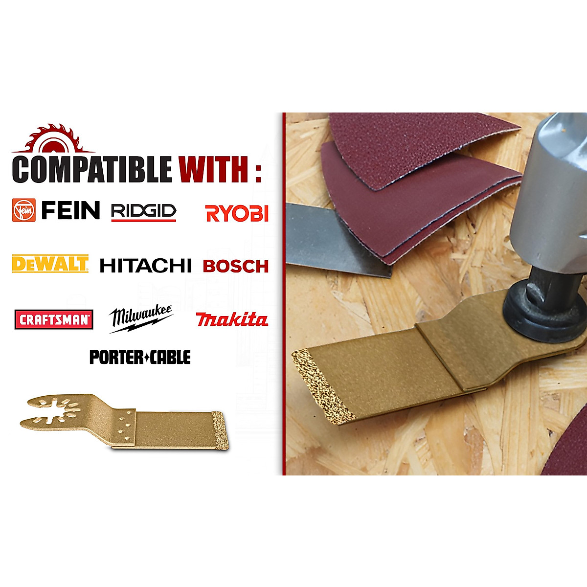 Diamond Oscillating Saw Blades - Grout Removal, Carbide Blade, Universal Fit, Quick Release - 4 Pack with Case