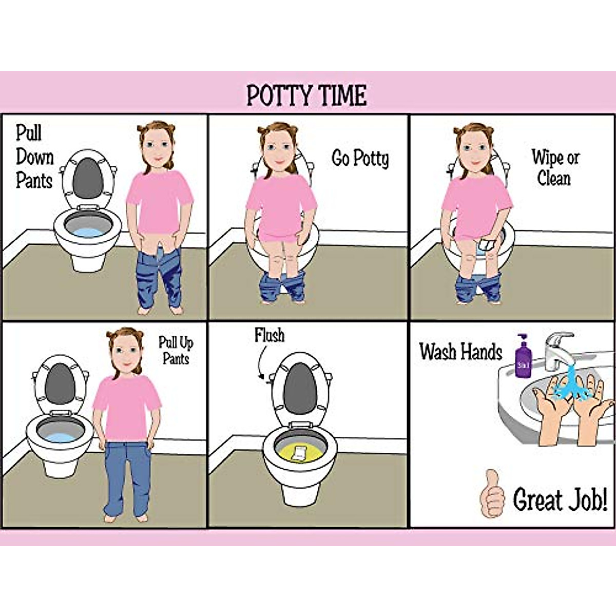 Girls Sets ABA/OT Approved Step-by-Step 9X12" Set of 5 Visual Schedules. Potty Training, Bathing, Shower, Teeth Brushing, Hand Washing.for Autism/Special Needs. Independent Living & Personal Hygiene