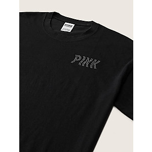 Victoria's Secret Pink Cotton Long Sleeve Campus T Shirt, Women's T Shirt, Pure Black, XL