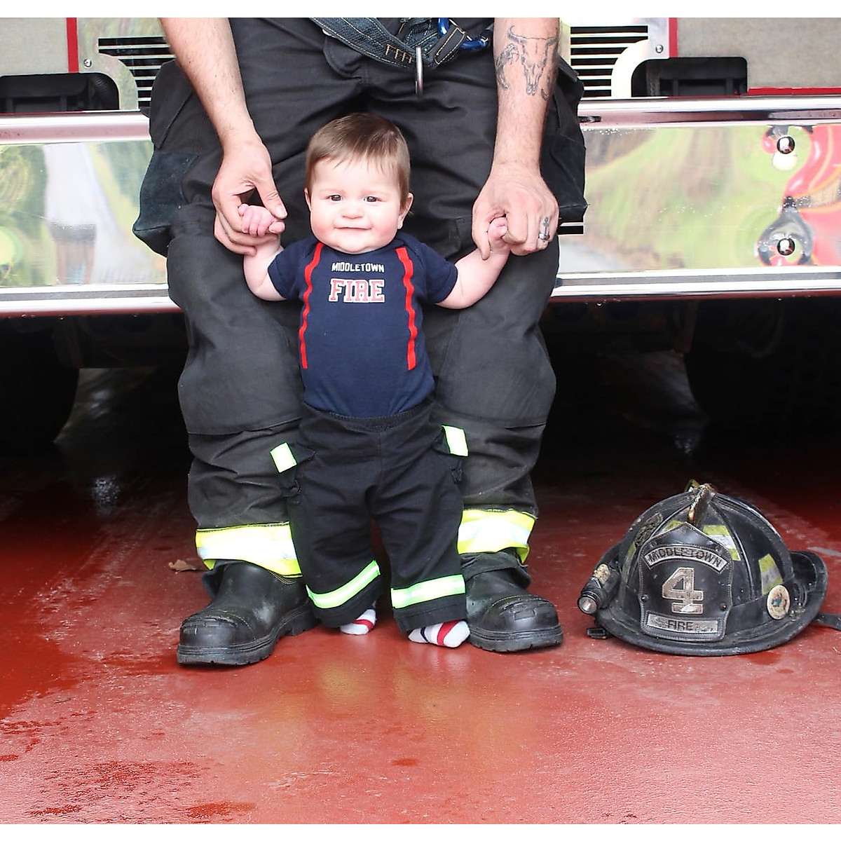 Fully Involved Stitching Firefighter Personalized Navy Baby Bodysuit (3 Months)